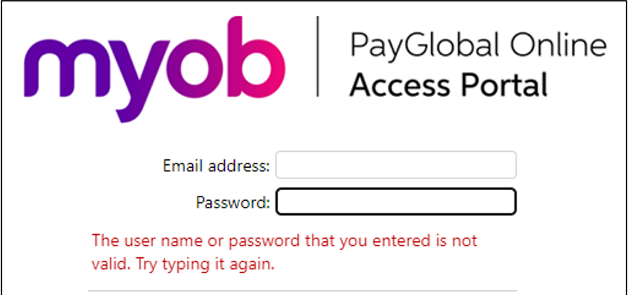 PayGlobal login errors